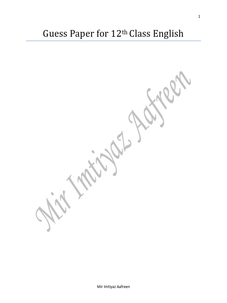 Guess Paper for 12th English by Mir Imtiyaz Afreen | PDF | Grammar ...