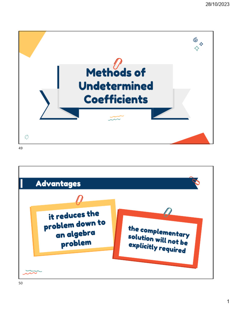 Methods of Undetermined Coefficients PPT | PDF | Equations ...