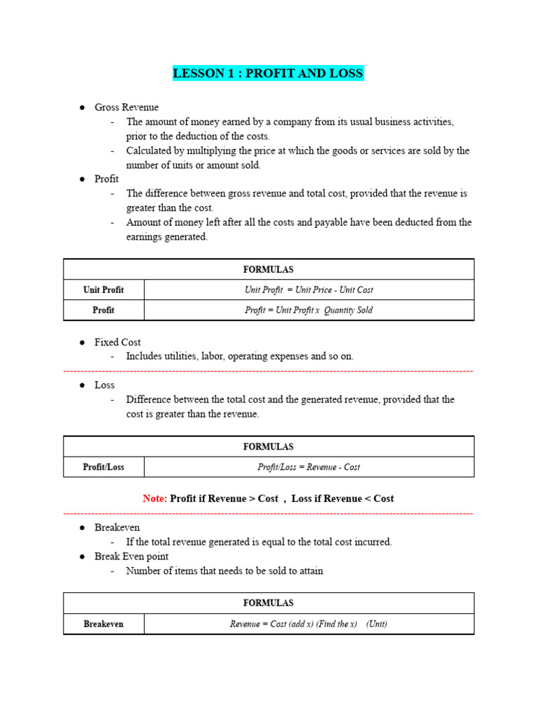Business Math Reviewer | PDF | Profit (Economics) | Revenue