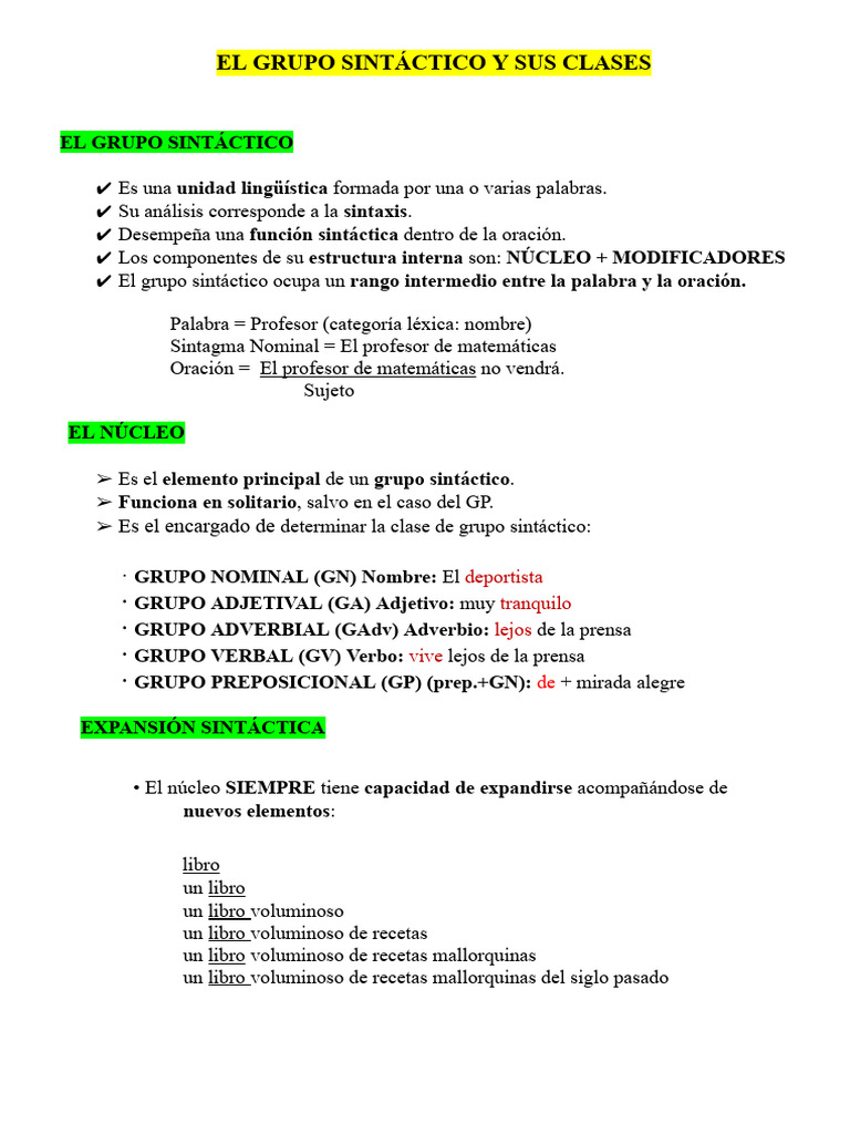 Clases y Funciones del Grupo Sintáctico | PDF | Predicado (Gramática ...