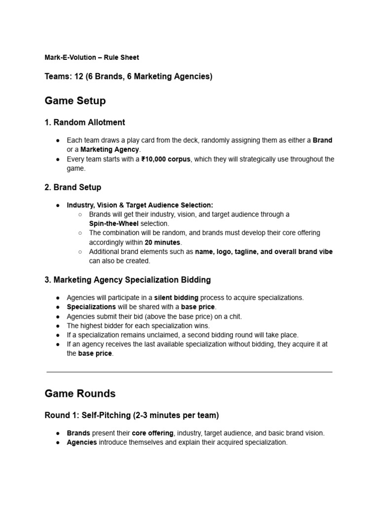 Mark-E-Volution - Rule Sheet | PDF | Brand | Business
