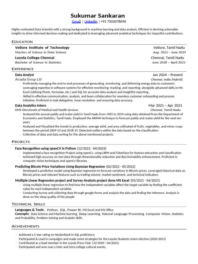 resume | PDF | Regression Analysis | Data Analysis