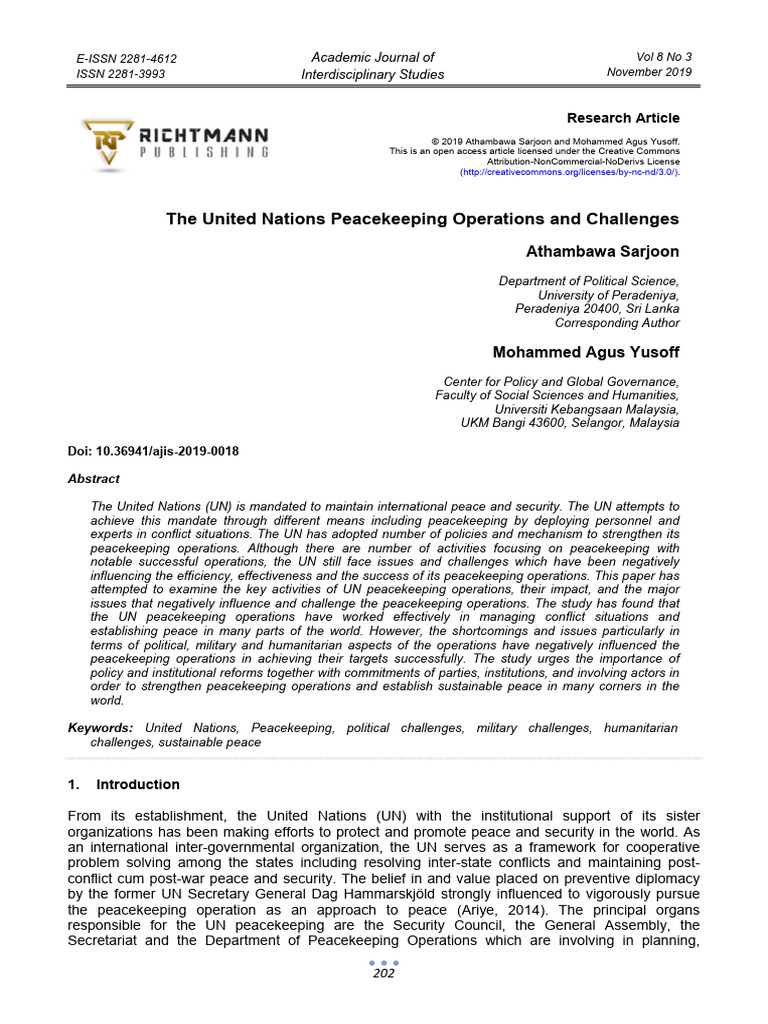 The United Nations Peacekeeping Operations and Cha | PDF | Peacekeeping ...