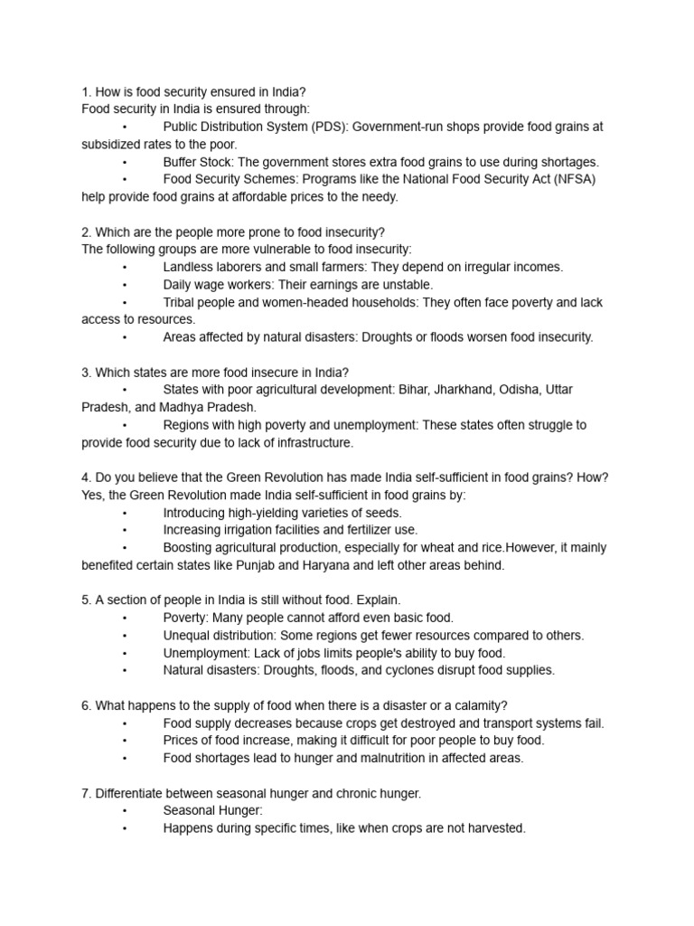 Food security answers | PDF | Food Security | Hunger