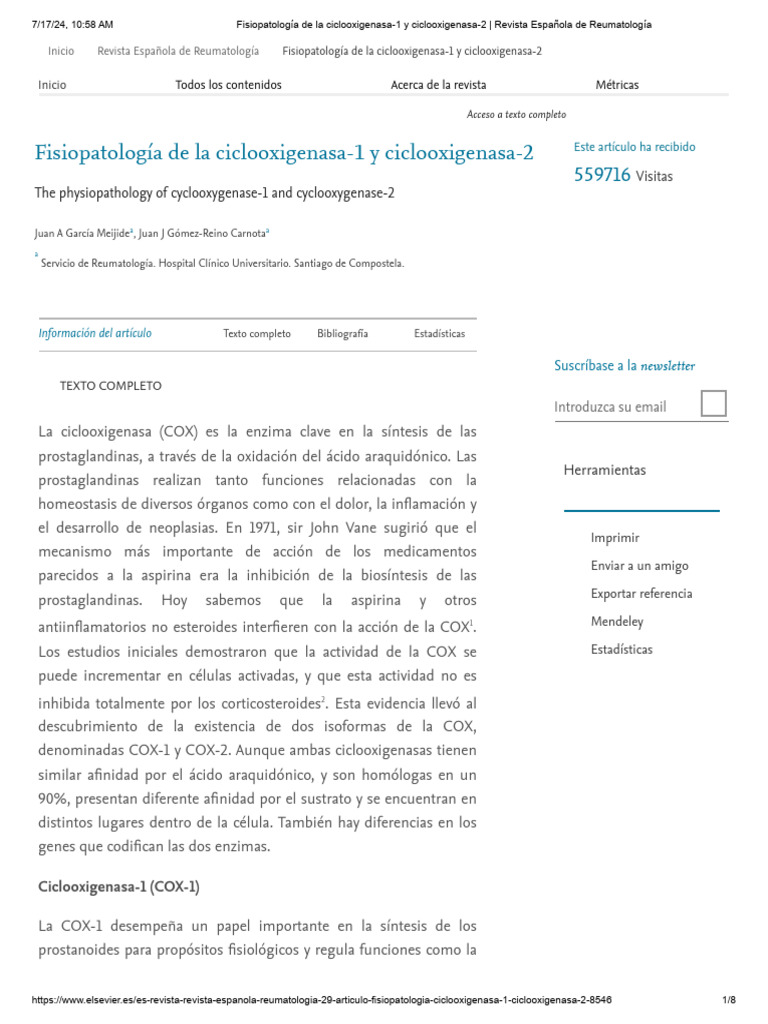 Fisiopatología de La COX1 y COX2 | PDF
