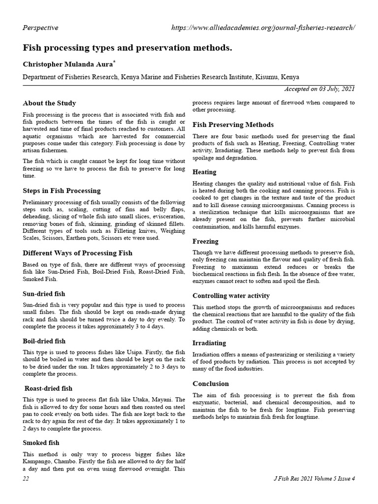 Fish Processing Types and Preservation Methods | PDF | Food ...
