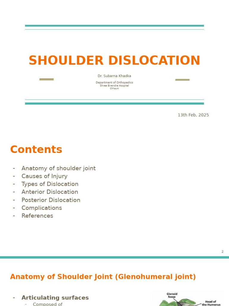Presentation On Shoulder Dislocation | PDF | Shoulder | Musculoskeletal System