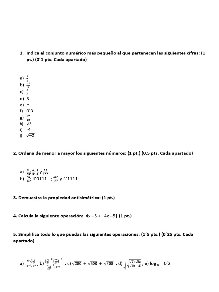 Repaso Examen Matemáticas 1 2 | PDF | Matemáticas | Aritmética