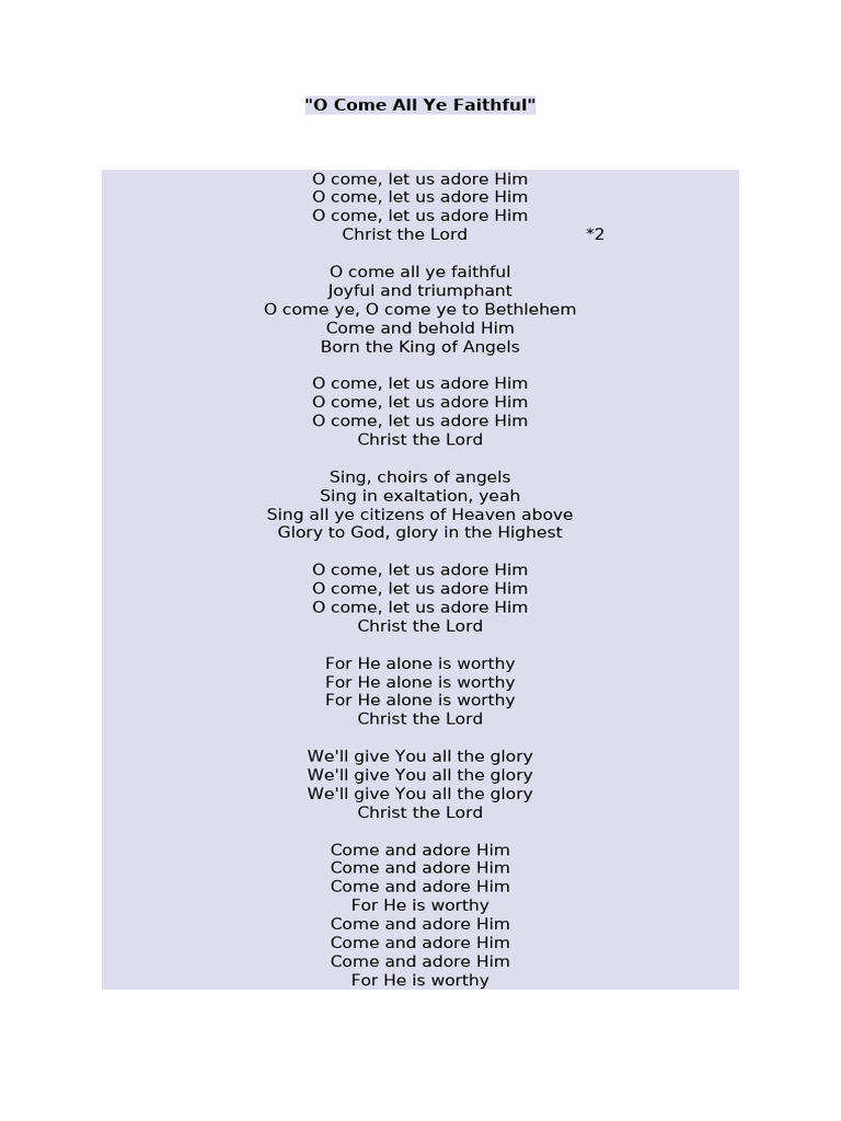 O Come All Ye Faithful Lyrics | PDF