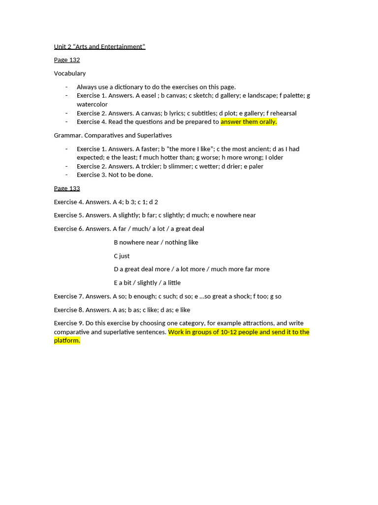 Vocabulary and Grammar in Arts | PDF