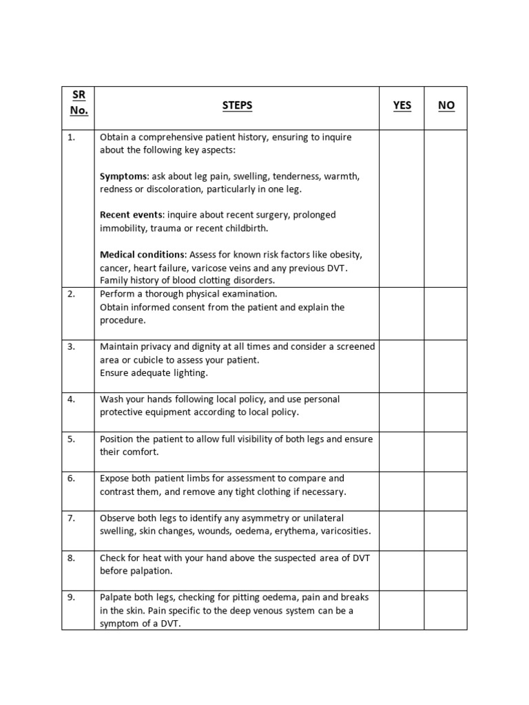DVT Physical Assessment Guidelines | PDF | Edema | Vein