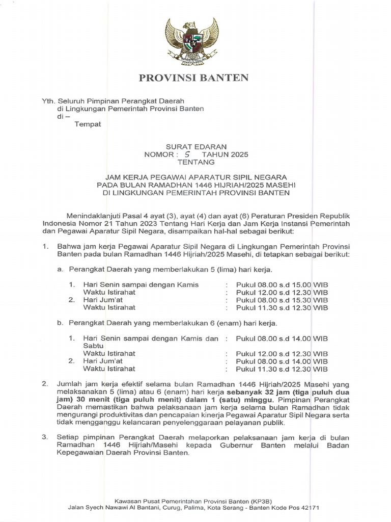 Se Jam Kerja Pegawai Asn Pada Bulan Ramadhan 1446 H. - 2025 | PDF