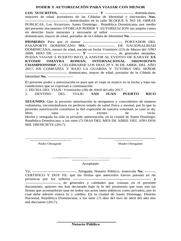 Poder Permiso de Salida Con Menores de Terceros | PDF | República Dominicana