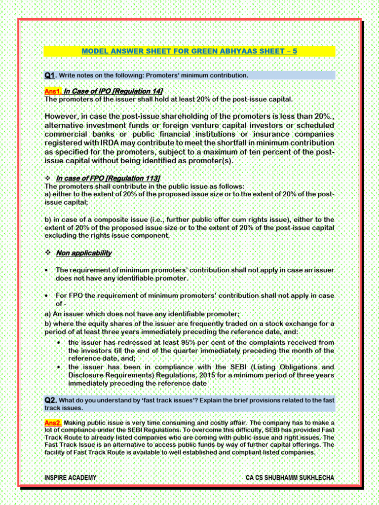 Model Answer Sheet for Green Abhyaas Sheet - 5 | PDF | Initial Public ...