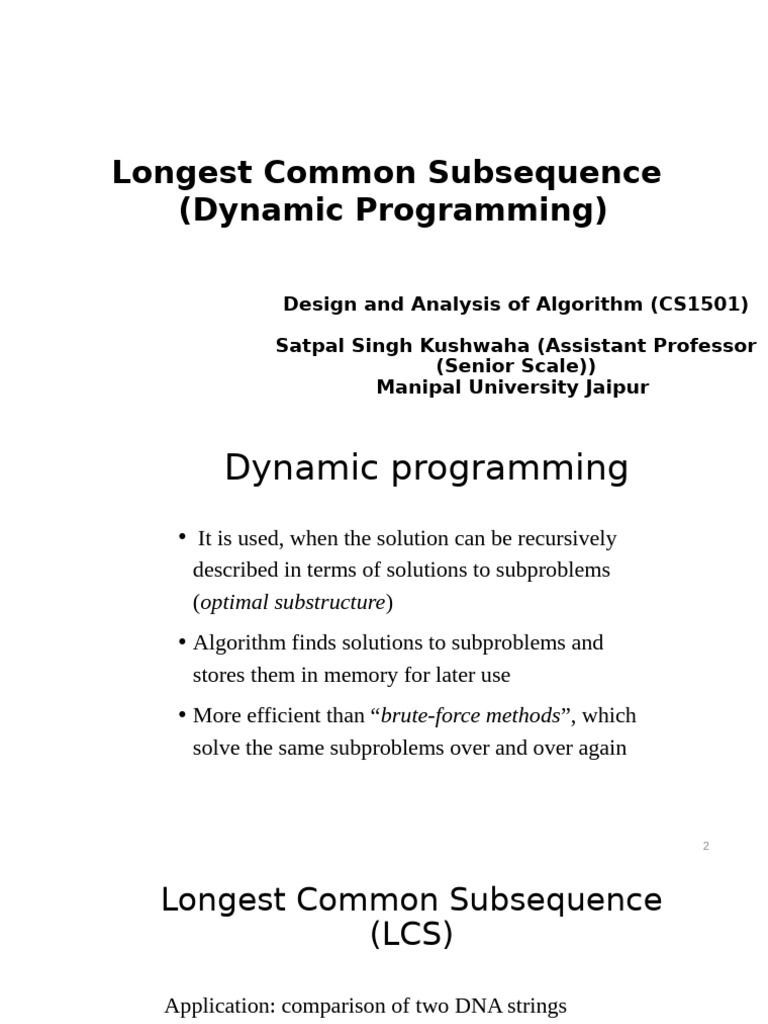 32. Longest Common Subsequence (Dynamic Programming) | PDF | Computer Science | Mathematical Logic