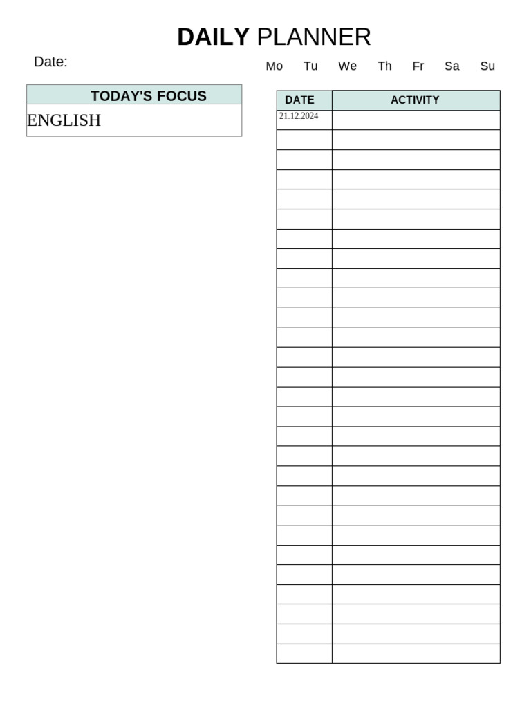 Daily Planner Portrait ENGLISH | PDF