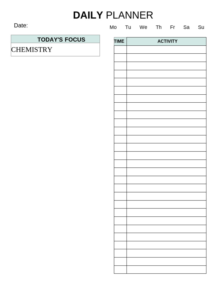 Daily Planner Portrait CHEMISTRY | PDF