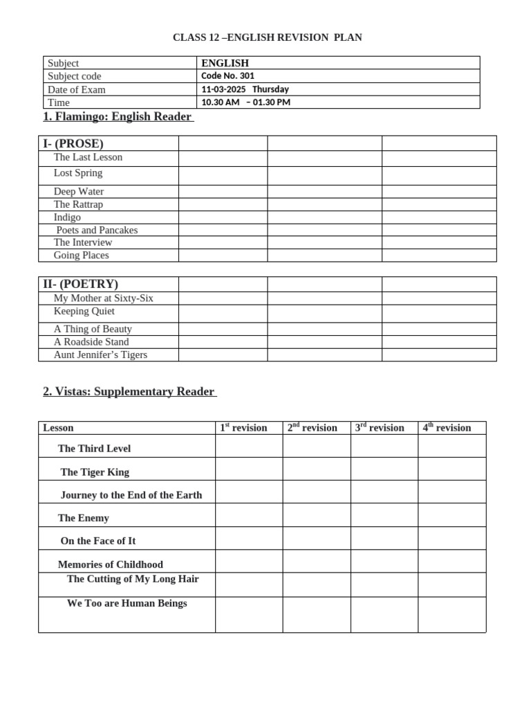 English 12 Class Revision Plan | PDF