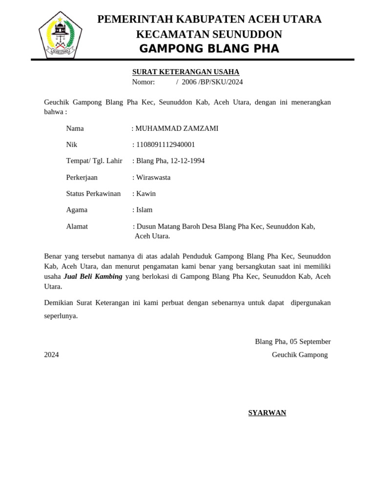 Surat Krt. Usaha | PDF