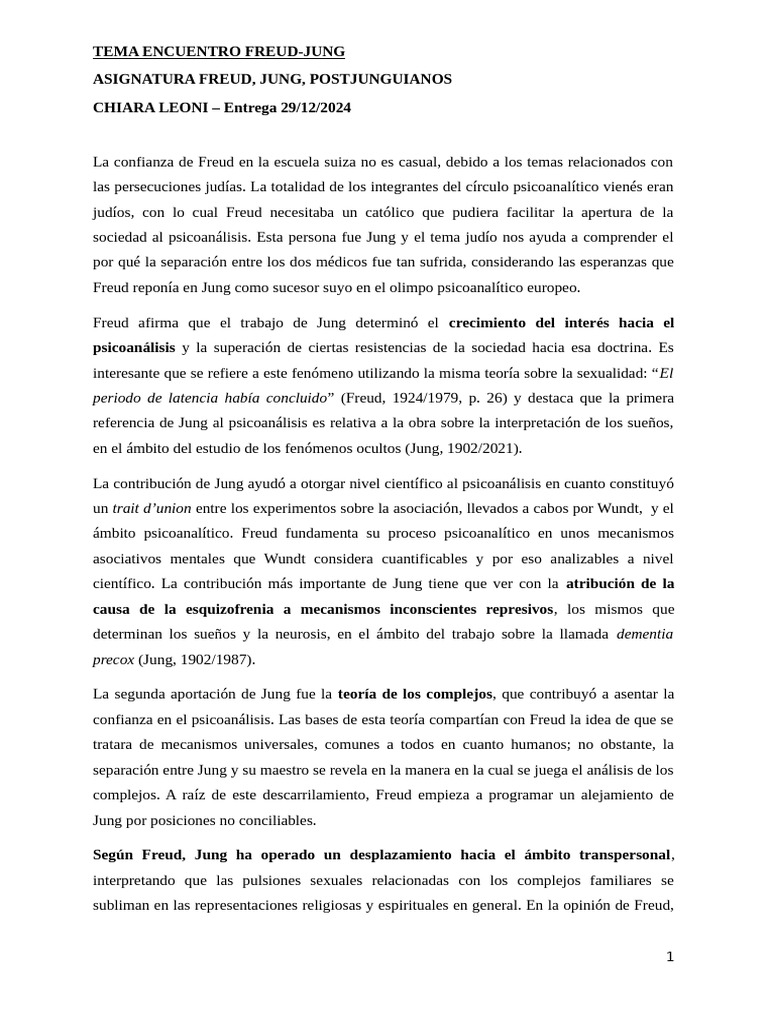 Encuentro Freud Jung Chiara Leoni | PDF | Carl Jung | Psicoanálisis