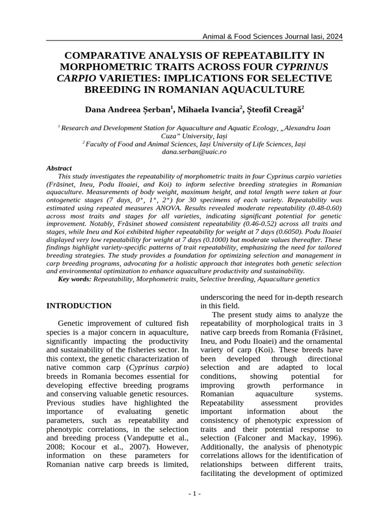 COMPARATIVE ANALYSIS OF REPEATABILITY | PDF | Natural Selection | Selective Breeding