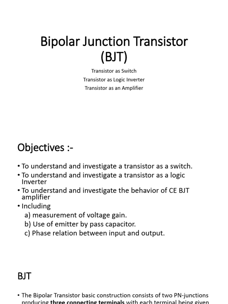 Bipolar Junction Transistor (BJT) For Foundation | PDF | Bipolar Junction Transistor | Capacitor