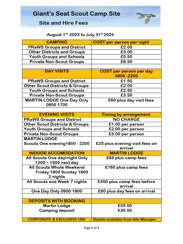 Camp_Fees_2023_2024 | PDF | Fee