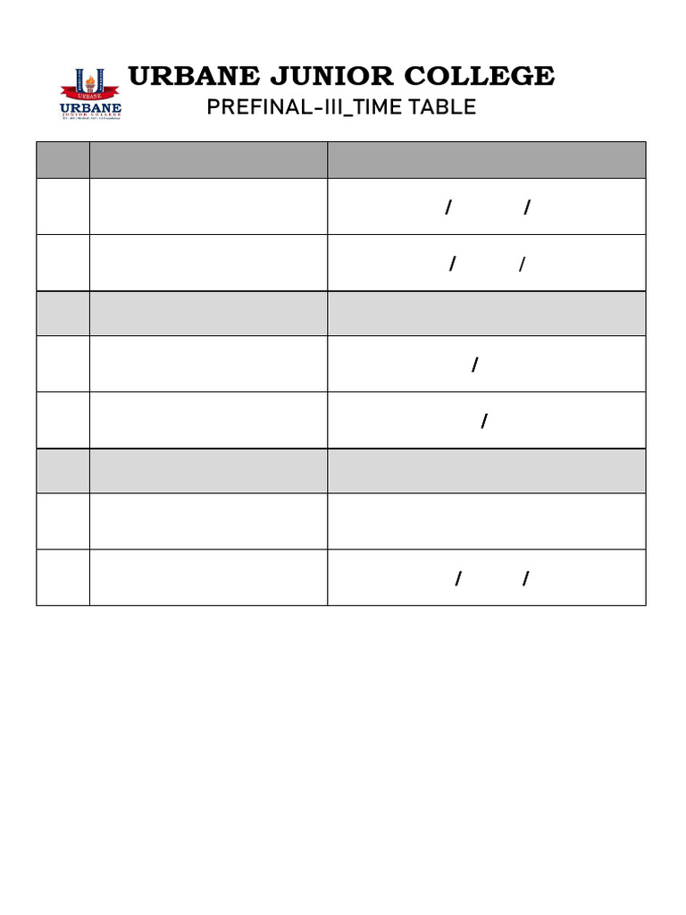 Prefinal-Iii - Time Table - For 2024-25 | PDF