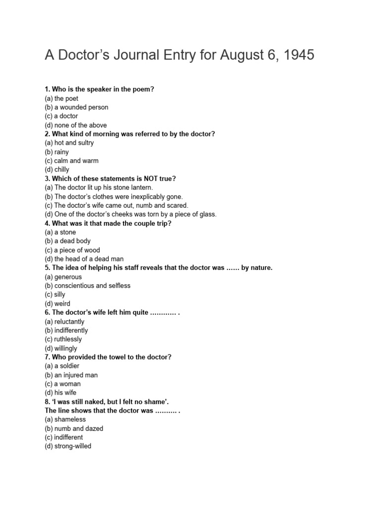 A Doctor's Journal Entry For August 6, 1945 | PDF