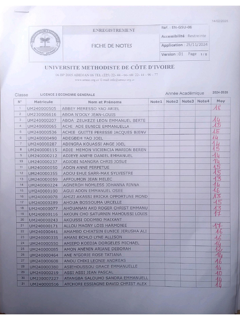 Note de TD L2 Umeci 2025 | PDF