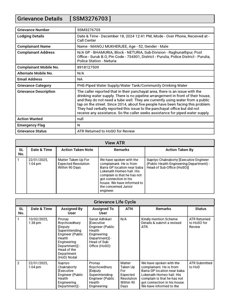 Bhamuria Manoj Mukheerji Grievance | PDF