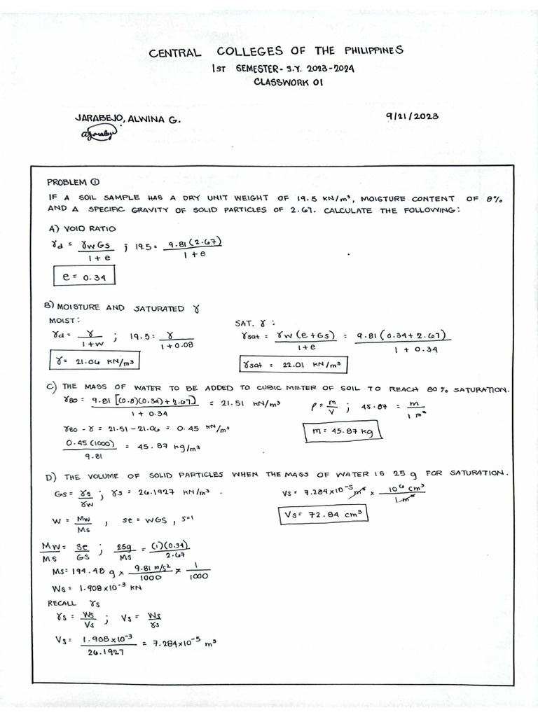 Geotech Classwork 1 | PDF