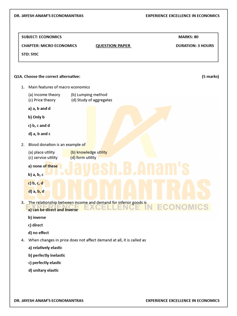 Economics Exam Questions and Answers | PDF | Demand | Elasticity ...