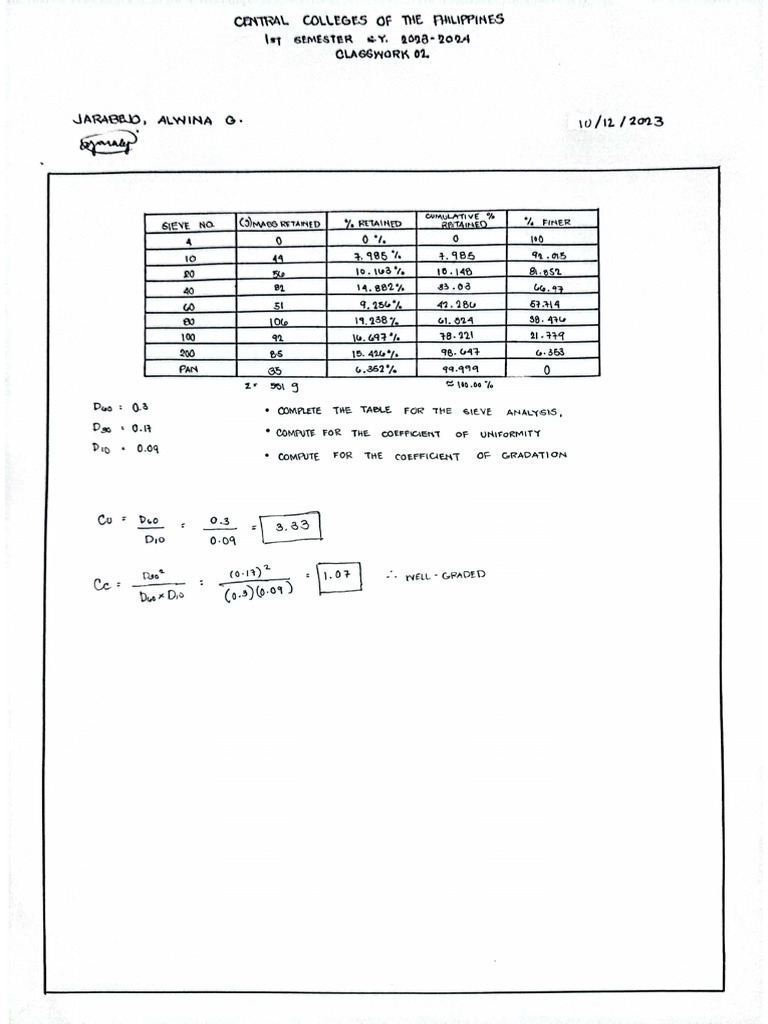 Geotech Classwork 2 | PDF
