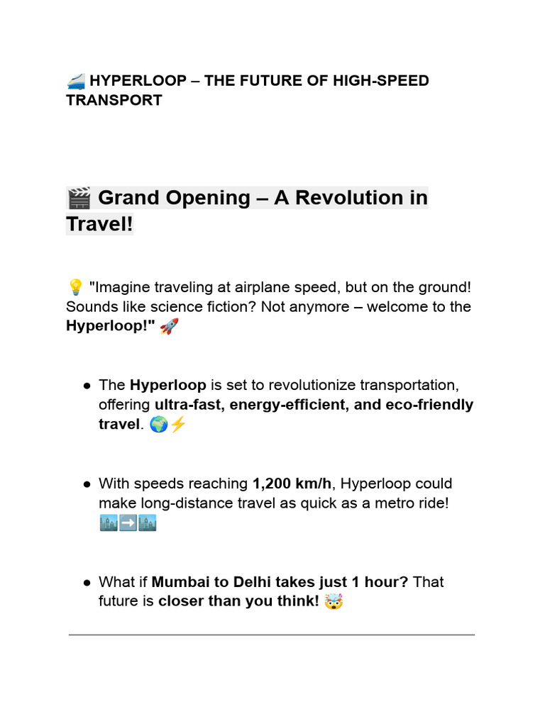 ? Hyperloop - The Future of High-Speed Transport | PDF | Hyperloop ...