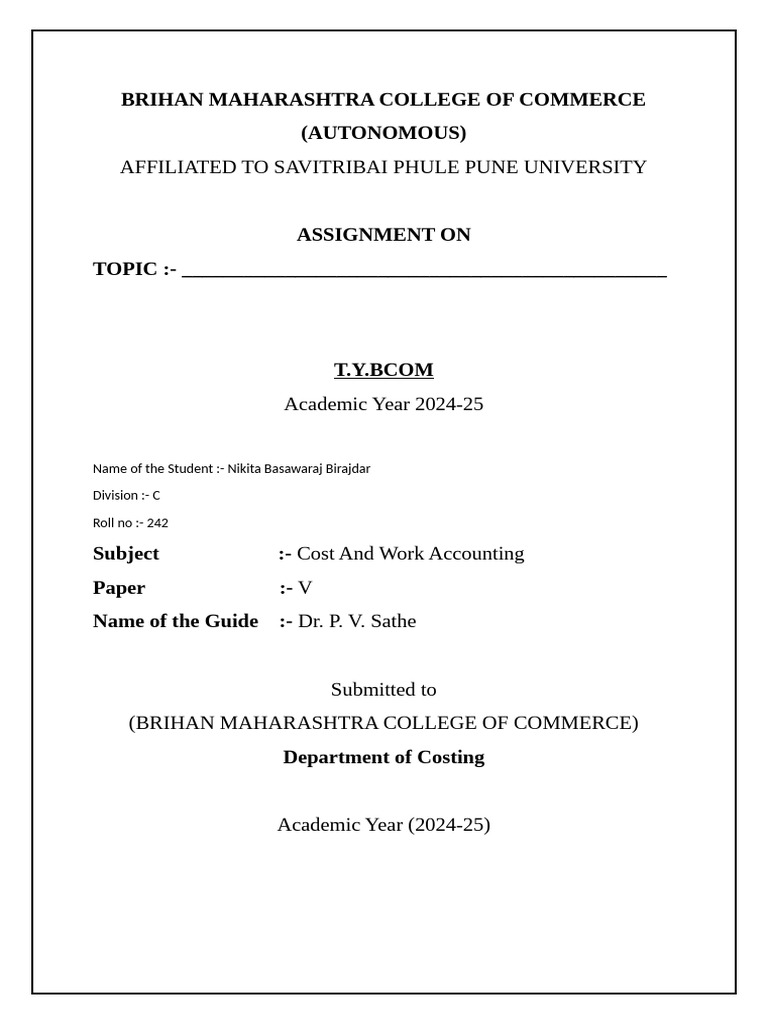 Cost and Work Accounting Assignment | PDF