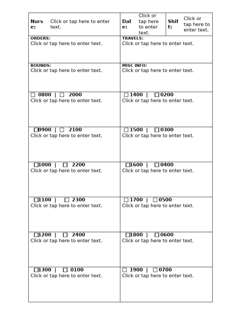 Nurse Run Sheet | PDF
