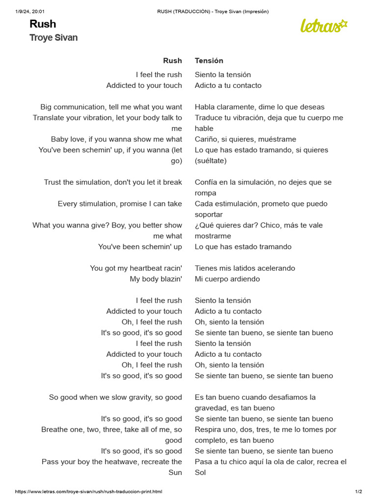 Traducción de "Rush" de Troye Sivan | PDF | Grabación de sonido ...