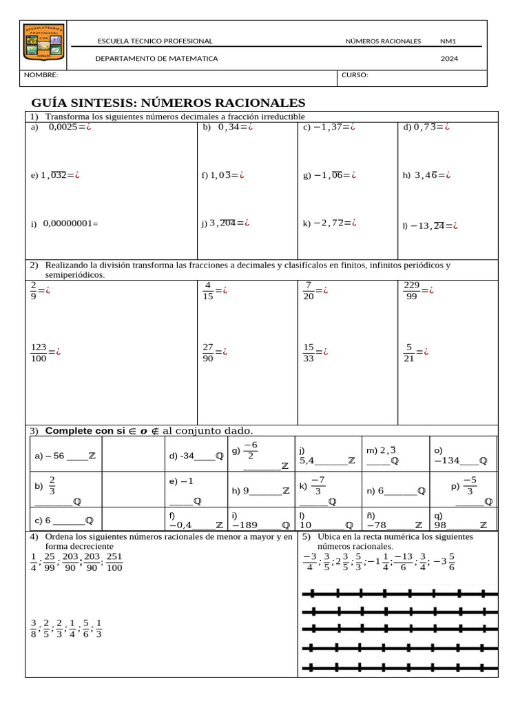 Guía de Números Racionales: Fracciones y Decimales | PDF | Número ...