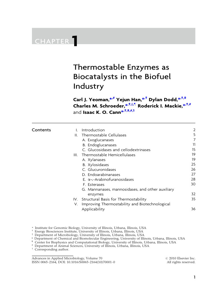 Thermostable Enzymes As Biocatalysts in The Biofuel Industry | PDF ...