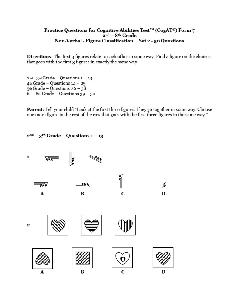 CogAT Practice Questions: Non-Verbal Set 2 | PDF | Shape | Triangle