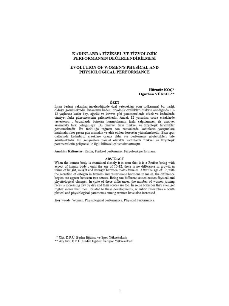 Kadinlarda F Z Ksel Ve F Zyoloj K Performansin de Erlend R Lmes (#65278) - 55300 | PDF