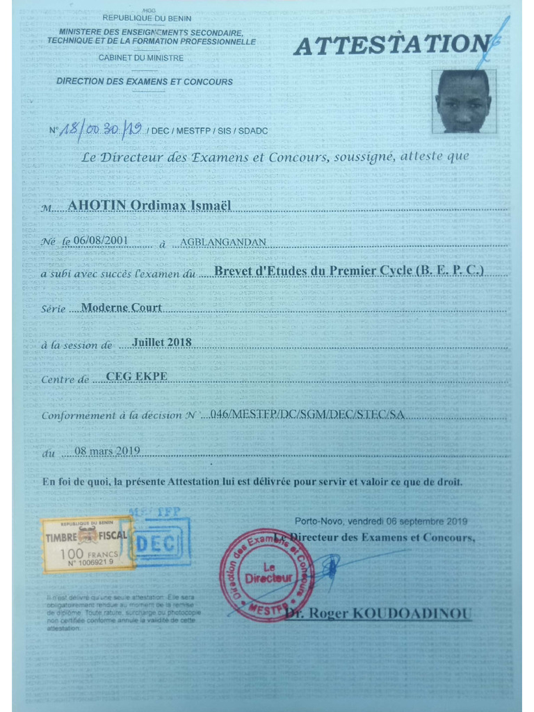 Attestation BEPC | PDF