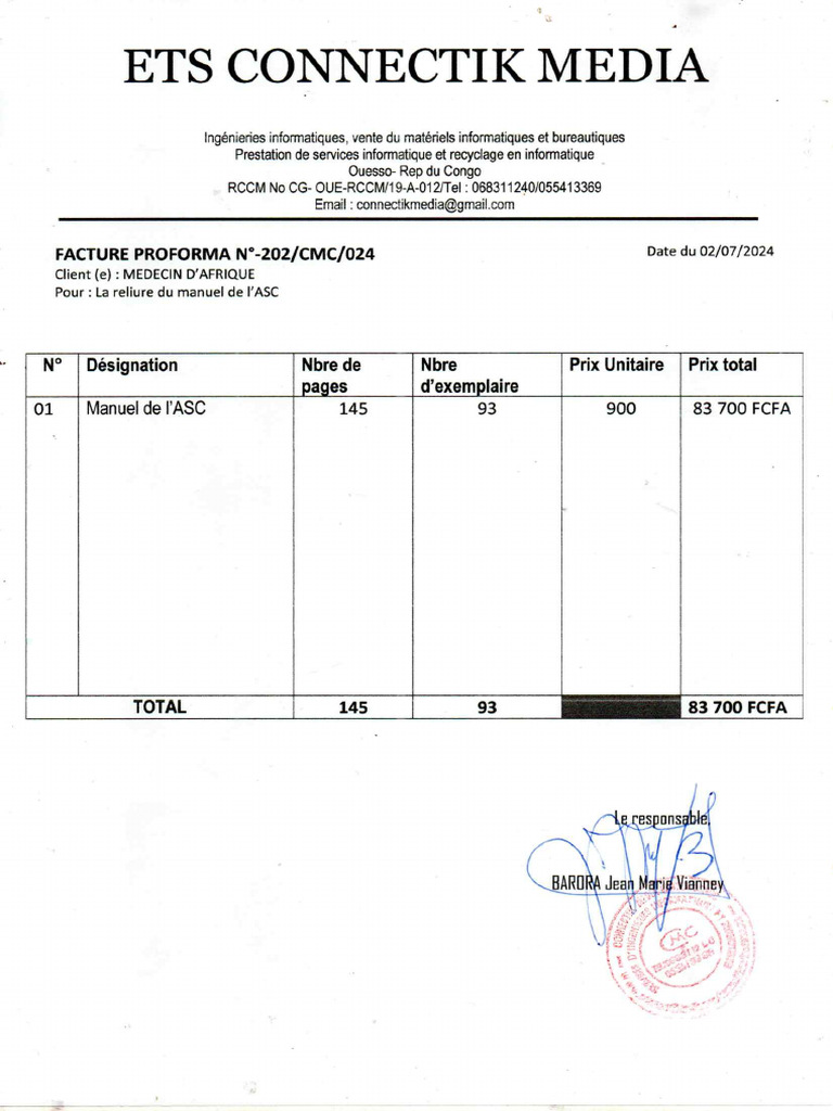 Facture Proforma Reliure Document | PDF