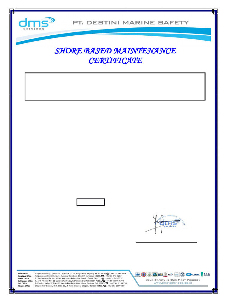 Shore Based Maintenance Certificate for GMDSS | PDF