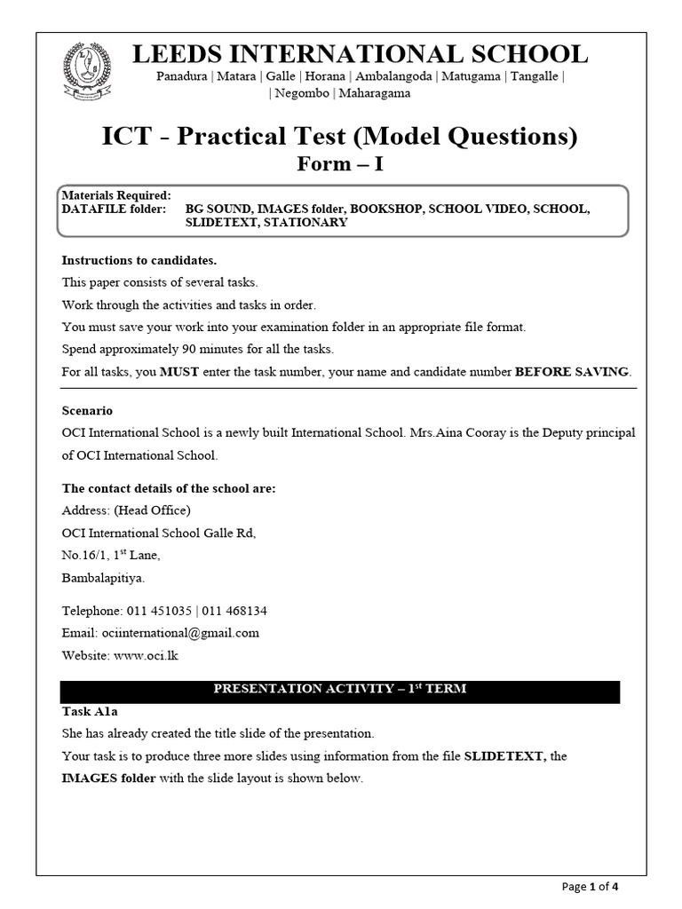 ICT Practical Test Model Questions | PDF | Microsoft Excel | Computing