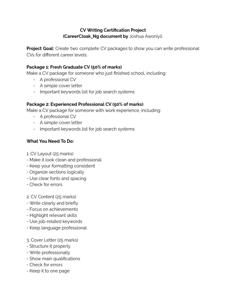 CV Writing Certification Guidelines | PDF