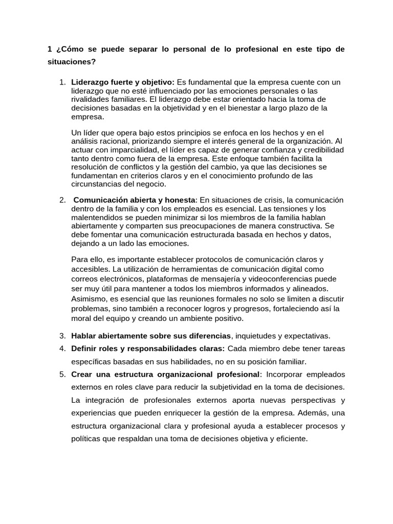 Separar lo Personal de lo Profesional en Empresas Familiares | PDF ...