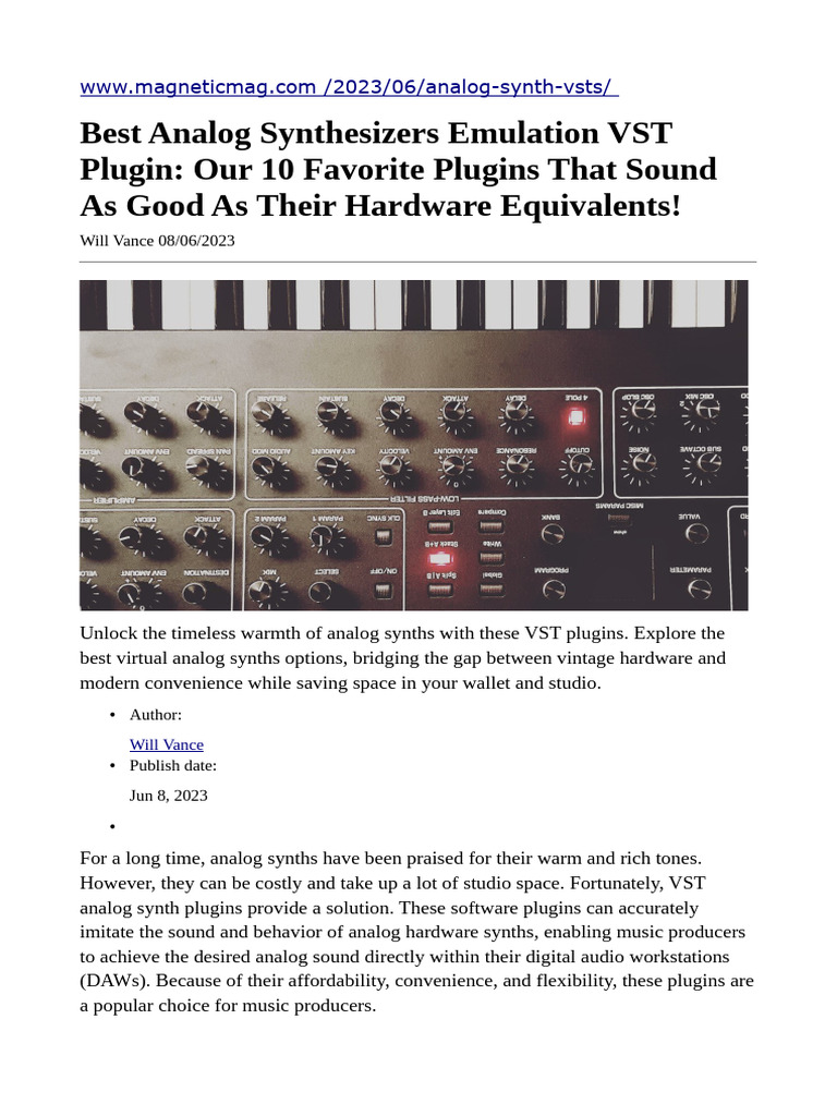 Best Analog Synthesizers Emulation VST | PDF | Synthesizer | Music Technology