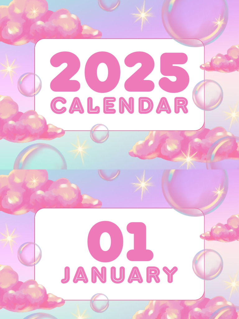 Pink Purple Pastel Cute Dreamy 2025 Wall Calendar | PDF